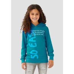 Kidsworld M&auml;dchen Kapuzenshirt "SO EASY - Print", blau, Gr. 128, bedruckt, Interlock, Obermaterial: 100% Baumwolle, Shirts, Langarm, Basic-Passform,