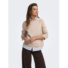 Only Damen Strickpullover "ONLPRINCESS LS O-NECK RAGLAN KNT NOOS", beige, Gr. XS, meliert, Strick, Obermaterial: 50% Viskose, 27% Nylon, 23%