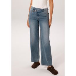 Aniston CASUAL Damen Straight-Jeans, blau, Gr. 46, Abriebeffekte, Denim/Jeans, Obermaterial: 81% Baumwolle, 17% Polyester, 2% Elasthan, Jeans, mit
