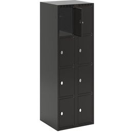 4er-Schlie&szlig;fachschrank Fydor, 2 Abteile, schwarz, B 600 mm, flache Dachform, Vorh&auml;ngeschloss kaiserkraft
