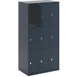 3er-Schlie&szlig;fachschrank Fydor, 3 Abteile, anthrazit, B 900 mm, 3 Abteile, flache Dachform, Vorh&auml;ngeschloss kaiserkraft