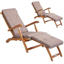 Casaria Gartenliege Queen Mary 2er-Set Akazie FSC -zertifiziert inkl Auflage Creme meliert