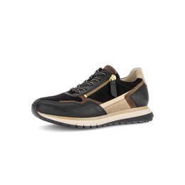 Gabor Damen Keilsneaker, Gr. 38,5, schwarz, Glattleder, Ziegenveloursleder, Schuhe, Freizeitschuh, Halbschuh, Sch&uuml;rer, Kontrastbes&auml;tze, Weite H