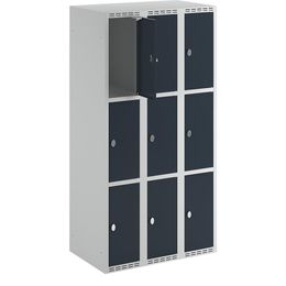 3er-Schlie&szlig;fachschrank Fydor, 3 Abteile, lichtgrau / anthrazit, B 900 mm, 3 Abteile, flache Dachform, Vorh&auml;ngeschloss kaiserkraft