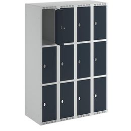 3er-Schlie&szlig;fachschrank Fydor, 4 Abteile, lichtgrau / anthrazit, B 1200 mm, 4 Abteile, flache Dachform, Vorh&auml;ngeschloss kaiserkraft