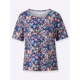 CR&Eacute;ATION L Damen Print-Shirt mit Blumen-Motiven dunkelblau-fuchsia-bedruckt Gr&ouml;&szlig;e 46