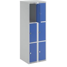 3er-Schlie&szlig;fachschrank Fydor, 2 Abteile, lichtgrau / enzianblau, B 600 mm, flache Dachform, Vorh&auml;ngeschloss kaiserkraft