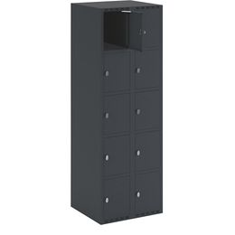 5er-Schlie&szlig;fachschrank Fydor, 2 Abteile, anthrazit, B 600 mm, 2 Abteile, flache Dachform, Vorh&auml;ngeschloss kaiserkraft