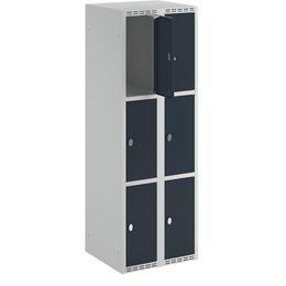 3er-Schlie&szlig;fachschrank Fydor, 2 Abteile, lichtgrau / anthrazit, B 600 mm, 2 Abteile, flache Dachform, Vorh&auml;ngeschloss kaiserkraft