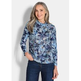 GOLDNER Kurzgr&ouml;&szlig;e: Langarm Jersey-Shirt mit Allover-Druck in blau / gemustert | Gr.: 21