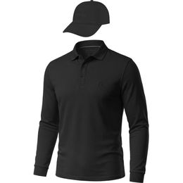 Normani Herren Langarm Poloshirt mit passender Baseballkappe in Schwarz | Gr.: M