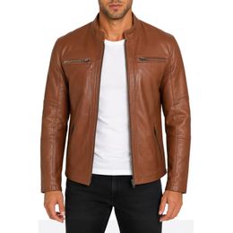Reichstadt Herren Slim Fit Echtlederjacke Silver Zipper in Brown | Gr.: L