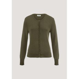 hessnatur Strick Jacke Regular aus Leinen mit Baumwolle und Viskose in goldoliv | Gr.: XS