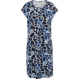 Damen Sommerkleid in A-Form champagner-marine-bedruckt, Gr&ouml;&szlig;e 40/42