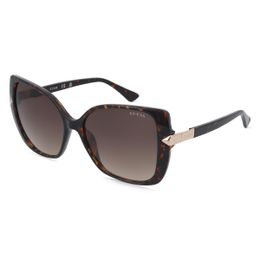 Guess GU7820 | Damen-Sonnenbrille | Fassung: Vollrand, Butterfly, Kunststoff, Havanna Dunkel | Glasfarbe: Braun Verlaufend