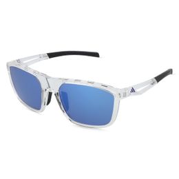 Adidas Sport SP0111 | Unisex-Sonnenbrille | Fassung: Vollrand, Eckig, Kunststoff, Kristall Transparent | Glasfarbe: Blau Spiegel Blau