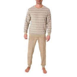 Normann Langarm Schlafanzug Frottee B&uuml;ndchen in beige | Gr.: 56