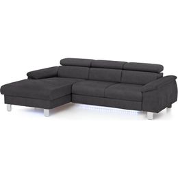 COTTA Ecksofa &raquo;Komaris L-Form, B: 244 cm&laquo; mit Kopfteilverstellung, optional Schlaffunktion, Bettkasten & Licht Microfaser PRIMABELLE (100% Polyester);