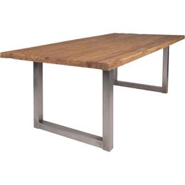Sit Esstisch &raquo;Osaka aus recyceltem Teakholz mit Kufengestell im Rustik-Look&laquo; Aufgedoppelte Tischplatte aus Teak mit stabilem Kufengestell aus Eisen 
