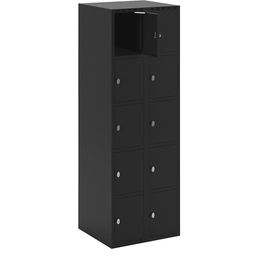 5er-Schlie&szlig;fachschrank Fydor, 2 Abteile, schwarz, B 600 mm, flache Dachform, Vorh&auml;ngeschloss kaiserkraft