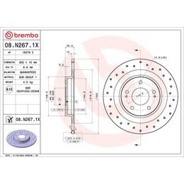 Brembo Bremsscheibe 08.N267.1X Gelocht 302mm 10mm f&uuml;r Peugeot MITSUBISHI (GAC)