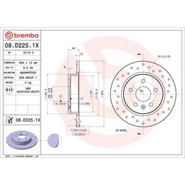 Brembo Bremsscheibe 08.D225.1X Gelocht 264mm 10mm f&uuml;r Opel CHEVROLET (SGM) BUICK