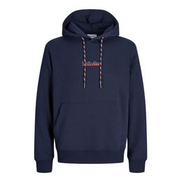 Jack & Jones JACK & JONES Herren Kapuzensweatshirt "JJKENDRICK SWEAT HOOD", blau, Gr. XXL, bedruckt, angeraute Sweatware, Obermaterial: 60% Baumwolle, 40%
