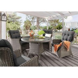 Destiny Garten-Essgruppe &raquo;CASA LUNA 4 Se + Tisch &Oslash; 120x75cm, vintage grau&laquo; Set, 13 Stk. tlg. Aluminium, Polyrattan grau Polyester