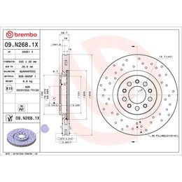 Brembo Bremsscheibe 09.N268.1X 330mm 28mm f&uuml;r JEEP Chrysler (GAC FCA)