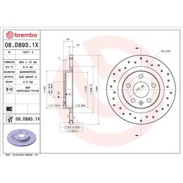 Brembo Bremsscheibe 08.D893.1X Gelocht 280mm 12mm f&uuml;r Volvo ASIA GEELY LYNK & CO