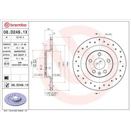 Brembo Bremsscheibe 08.D249.1X Gelocht 302mm 12mm f&uuml;r Volvo ASIA