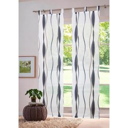 OTTO home Schiebegardine &raquo;Dimona&laquo; Schlaufen 2 Stk. tlg. 2er-Set, Fertiggardine, inkl. Beschwerungsstange, Wellen blau Voile, Polyester 265cm, 