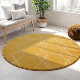 Sanat Teppich &raquo;Trellis, auch als L&auml;ufer und Rund&laquo; rund 10 mm H&ouml;he Kurzflor, skandi, boho, gro&szlig;e Farbauswahl, alle R&auml;ume gelb Kunstfaser &Oslash; 120cm 1 Stk., 10mm