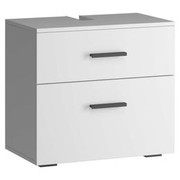 Inosign welltime Waschbeckenunterschrank &raquo;Skara&laquo; mit Klappe und Schubkasten, schwarze Griffe, Breite 60 cm, H&ouml;he 55 cm wei&szlig; Holzwerkstoff wei&szlig;, B/H/T: 60cm x 