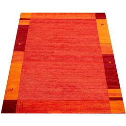 Paco Home Wollteppich &raquo;Gabbeh 306&laquo; rechteckig 14 mm H&ouml;he Kurzflor, handgewebt, reine Wolle, Gabbeh-Stil, mit Bord&uuml;re orange Wolle B : 80cm 1 Stk., 14mm, L: 