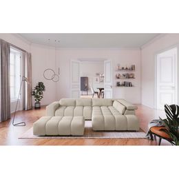 COTTA Ecksofa &raquo;Orion L-Form, B: 310 cm, moderne Steppung, bequeme Wellenunterfederung&laquo; Kopfteilverstellung & 5 Nierenkissen beige 90% Polyester, 10% 