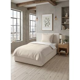 Biberna Wendebettw&auml;sche &raquo;0615211 Premium Satin aus 100% Baumwolle mit Rei&szlig;verschlu&szlig;&laquo; 2 Stk. seidig glatt & atmungsaktiv, Rei&szlig;verschluss, Feine Streifen beige 