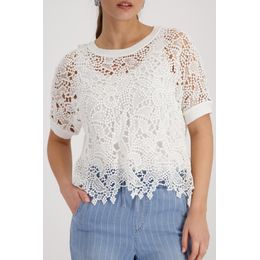 monari Damen Ajourpullover "Pullover Basic Spitze", wei&szlig;, Gr. 36, transparent, unifarben, Strick, Obermaterial: 100% Baumwolle. Spitze: 92%