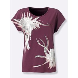 Classic Basics Damen Rundhalsshirt "Rundhals-Shirt", lila, Gr. 40, bedruckt, gebl&uuml;mt, gemustert, mehrfarbig, 95% Baumwolle, 5% Elasthan, Shirts