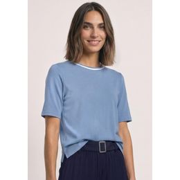 Street One Damen T-Shirt, blau, Gr. 36, unifarben, Stoff, 95% Viskose, 5% Elasthan, Shirts, mit Rundhalsausschnitt