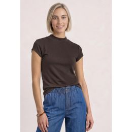Street One Damen T-Shirt, braun, Gr. 42, unifarben, Web, 50% Baumwolle, 50% Modal, Shirts, mit Turtleneck