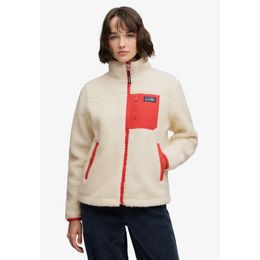 Superdry Damen Kapuzensweatjacke "HERITAGE ZIP THROUGH FLEECE", beige, Gr. XL, unifarben mit Farbeinsatz, Sweatware, Obermaterial: 100% Polyester,