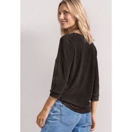 Street One Damen Langarmshirtschwarz coffee, Gr. 44, unifarben, Web, 100% Baumwolle, Shirts, mit U-Boot-Ausschnitt