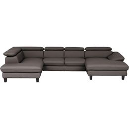Home Affaire Wohnlandschaft &raquo;Pilot U-Form&laquo; mit Kopfteilverstellung, wahlweise mit Schlaffunktion & Bettkasten braun B/H/T: 331cm x 108cm, Leder PAMPAS