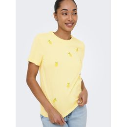Only Damen T-Shirt "ONLKITA S/S PEARL TOP BOX JRS"sunlight aop:lemon, Gr. XS, bedruckt, Jersey, Obermaterial: 100% Baumwolle, Shirts, Baumwolle,
