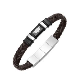 Police Herren Armband &raquo;Wavebreaker&laquo; braun 22cm, Edelstahl Kautschuk Leder