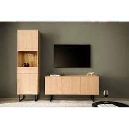 Home Affaire Wohnzimmer-Set &raquo;Lund, moderne Anbauwand, Wohnzimmer-Set in Stone Oak oder Nussbaum&laquo; 2 Stk. tlg. braun B/H/T: 233cmcm x 200cmcm x 40cmcm