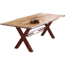 Sit Esstisch &raquo;Ustica aus Akazienholz mit Baumkante & X-Metallgestell&laquo; Baumkante wie gewachsen trifft extravagantes X-Gestell aus Metall beige Platte 