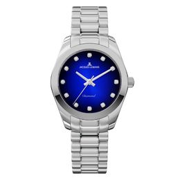 Jacques Lemans Damen Quarzuhr &raquo;Derby Diamond&laquo; Armbanduhr, Damenuhr, Edelstahlarmband, Lab Grown blau Einheitsgr&ouml;&szlig;e