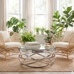 Salesfever Couchtisch &raquo;mit Design-Gestell in Stainless Steel f&uuml;r stilvolles Wohnen&laquo; Gestell gefertigt aus rostfreiem Edelstahl silber Metall, 
